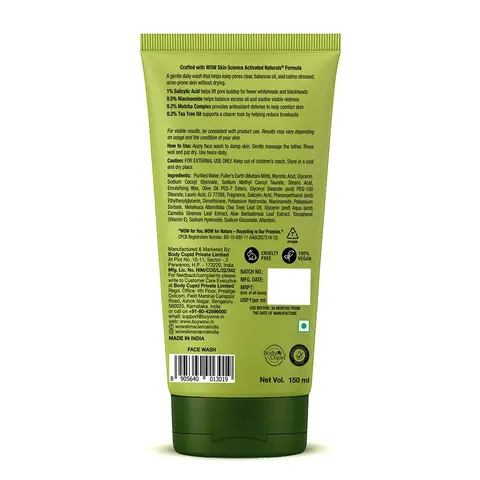 WOW Skin Science Japanese Matcha Mud Face Wash with Salicylic Acid ...